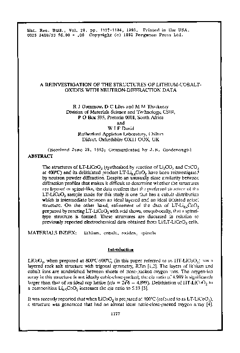 (PDF) A reinvestigation of the structures of lithium-cobalt-oxides with ...