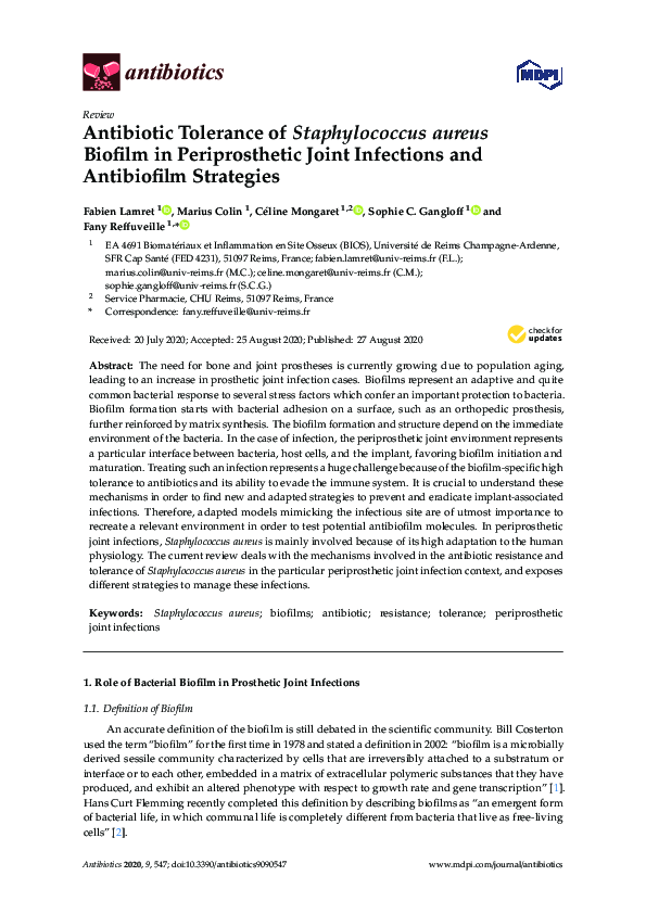(PDF) Antibiotic Tolerance of Staphylococcus aureus Biofilm in Periprosthetic Joint Infections ...