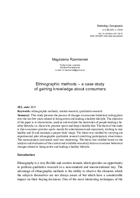 (PDF) Ethnographic methods – a case study of gaining knowledge about ...