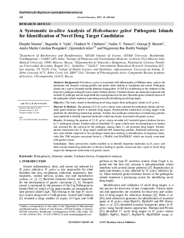 (PDF) A Systematic in-silico Analysis of Helicobacter pylori Pathogenic ...