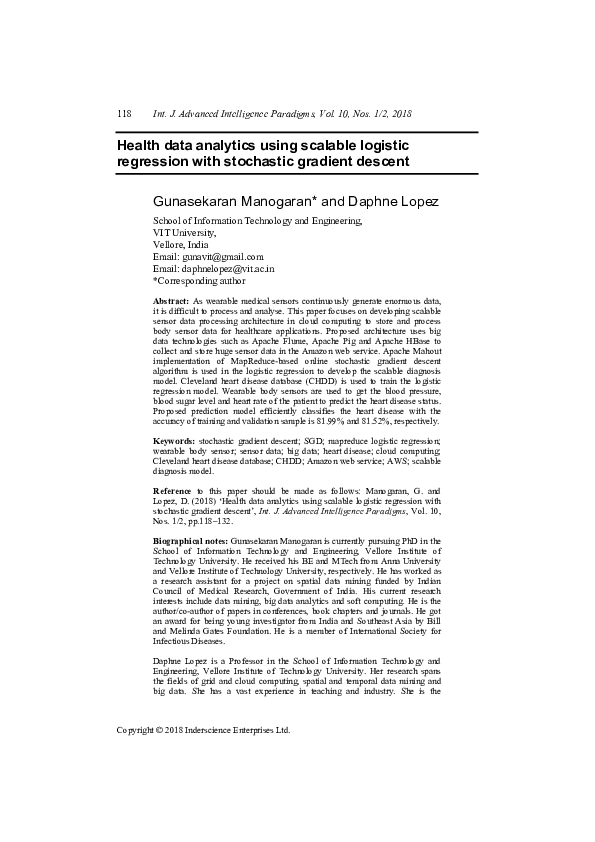Pdf Health Data Analytics Using Scalable Logistic Regression With
