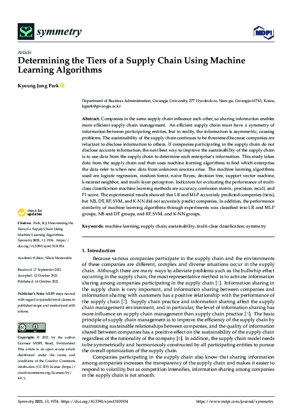 (PDF) Determining the Tiers of a Supply Chain Using Machine Learning Algorithms