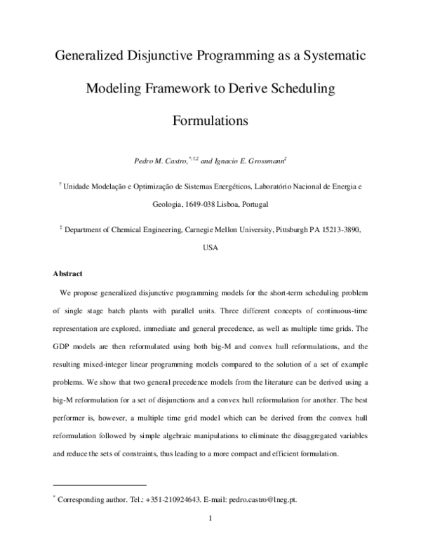 Pdf Generalized Disjunctive Programming As A Systematic Modeling