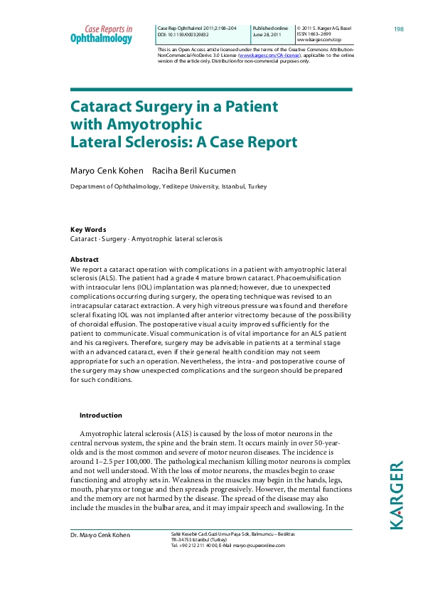 (PDF) Cataract Surgery in a Patient with Amyotrophic Lateral Sclerosis ...