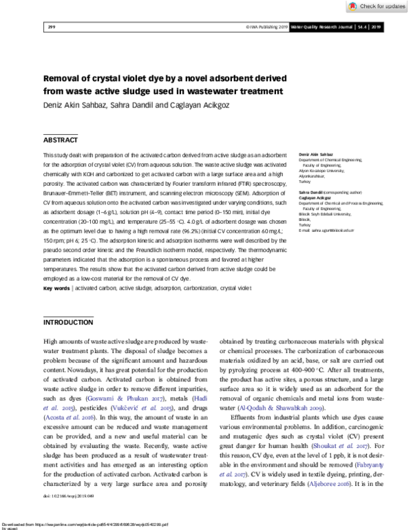 (PDF) Crystal Violet Removal using Waste Sludge Adsorbent