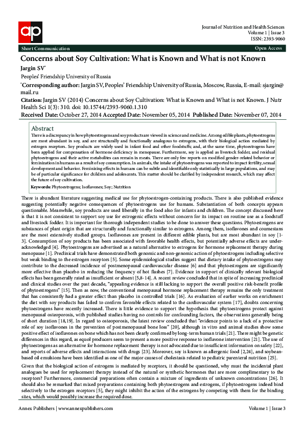 (PDF) Concerns about Soy Cultivation: What is Known and What is not Known