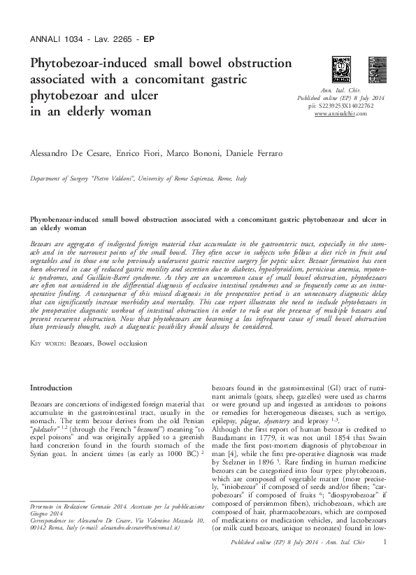 (PDF) Phytobezoar-induced small bowel obstruction associated with a ...