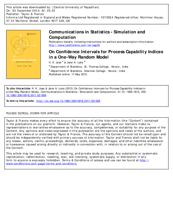 (PDF) Comparison between two process capability indices using generalized confidence intervals
