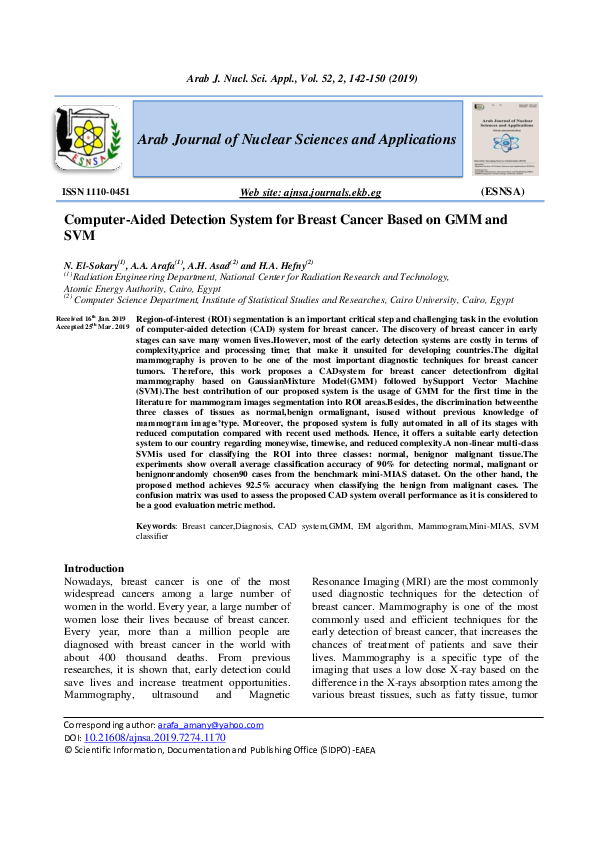 (PDF) Computer-Aided Detection System for Breast Cancer Based on GMM and SVM