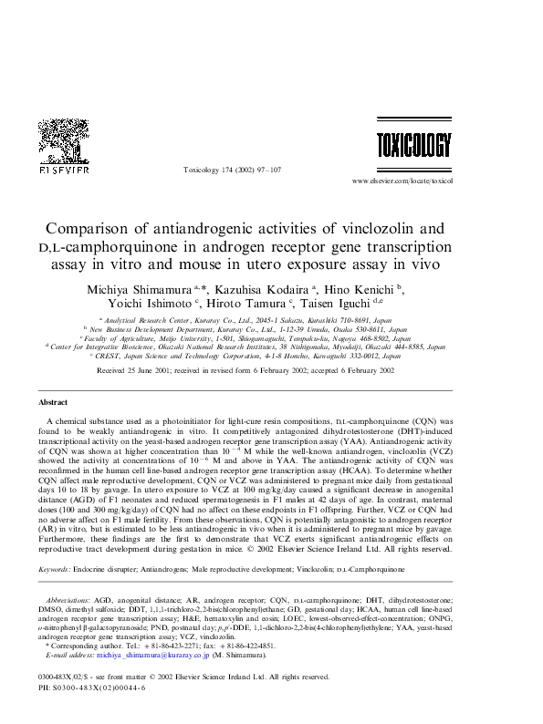 (PDF) Comparison of antiandrogenic activities of vinclozolin and d,l ...