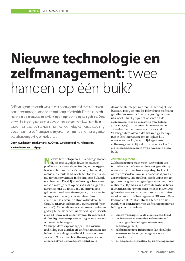 (PDF) Nieuwe technologie en zelfmanagement