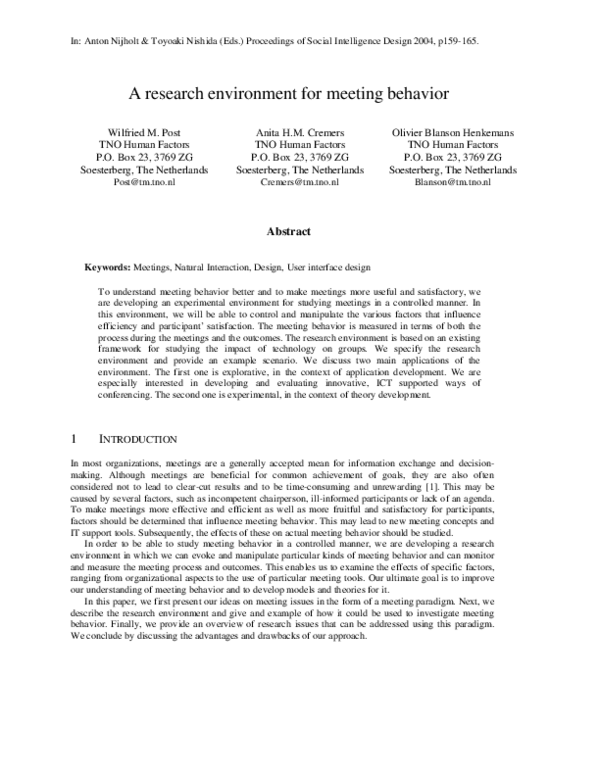 (PDF) A research environment for meeting behavior