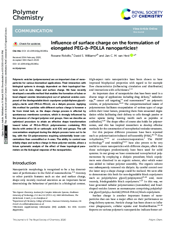 (PDF) Influence of surface charge on the formulation of elongated PEG-b ...
