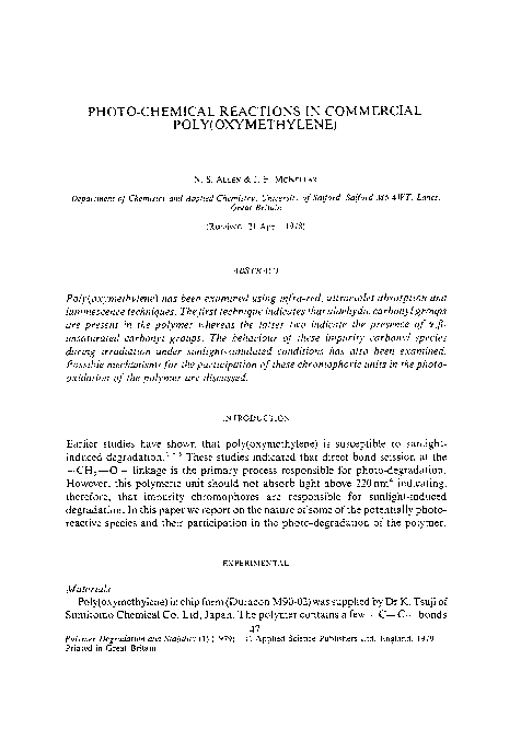 (PDF) Photo-chemical reactions in commercial poly(oxymethylene)