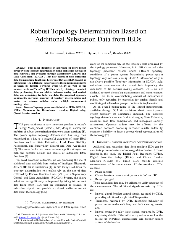 Pdf Robust Topology Determination Based On Additional Substation Data From Ieds 9529