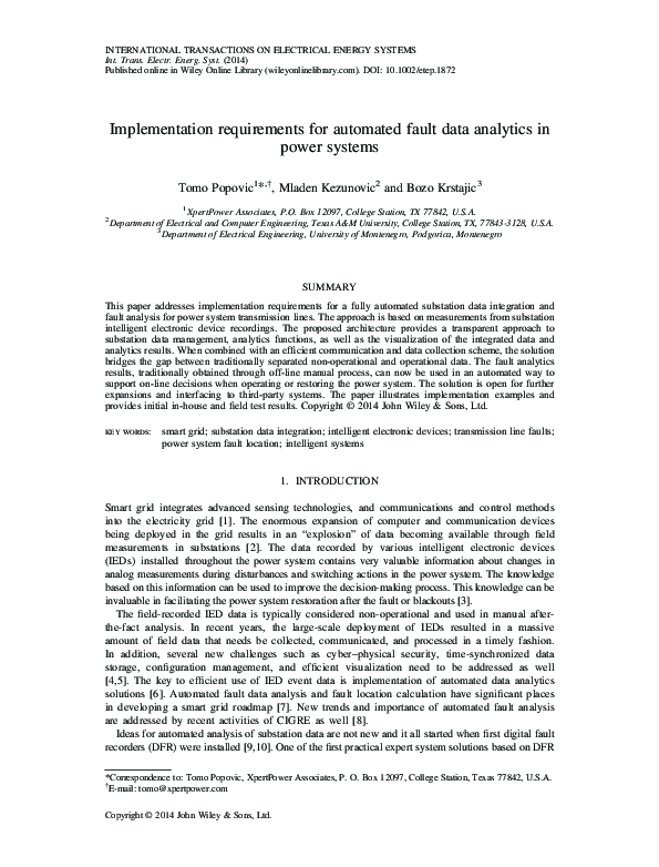 (PDF) Implementation requirements for automated fault data analytics in power systems