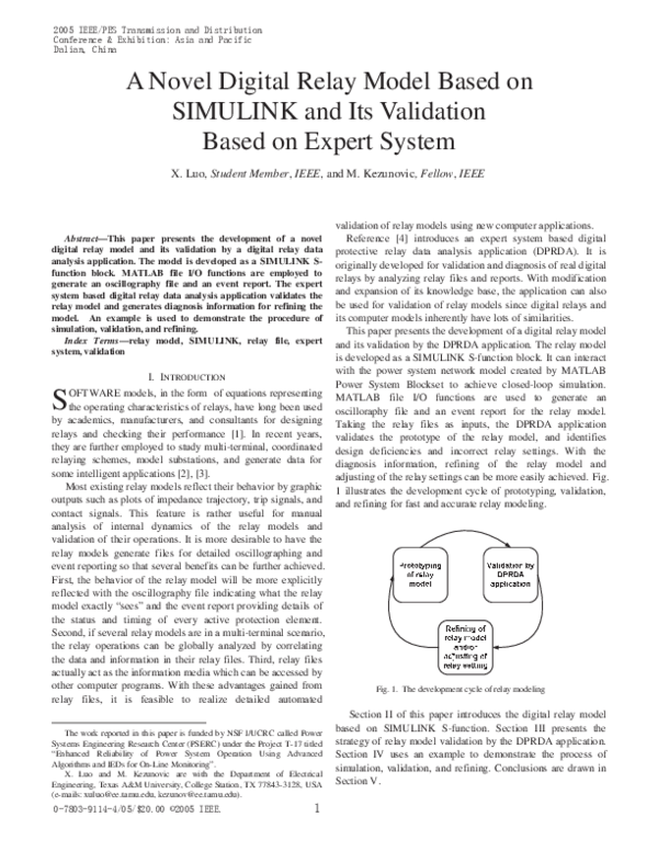 (PDF) A Novel Digital Relay Model Based on SIMULINK and Its Validation Based on Expert System ...