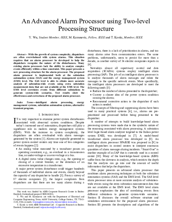 (PDF) An Advanced Alarm Processor using Two-level Processing Structure