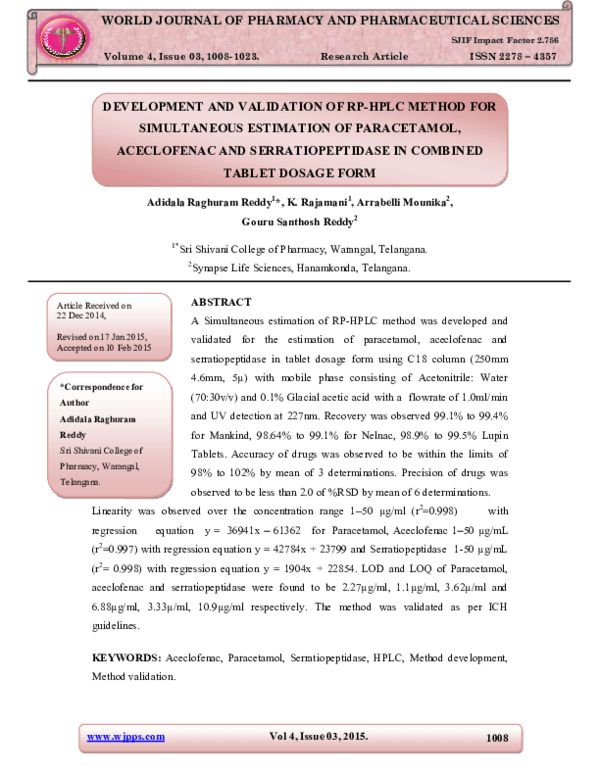 (PDF) DEVELOPMENT AND VALIDATION OF RP-HPLC METHOD FOR SIMULTANEOUS ESTIMATION OF PARACETAMOL ...