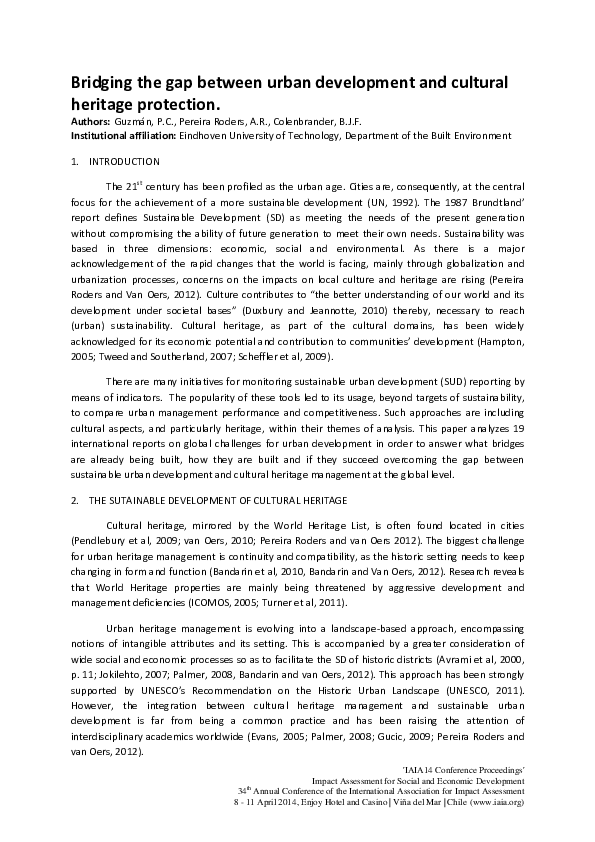 (PDF) Bridging the gap between urban development and cultural heritage protection