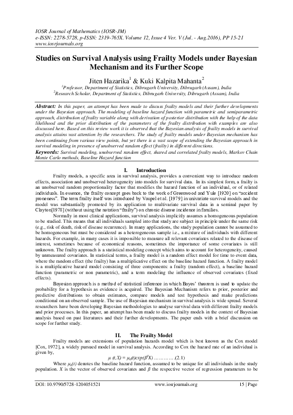(PDF) Studies on Survival Analysis using Frailty Models under Bayesian Mechanism and its Further ...