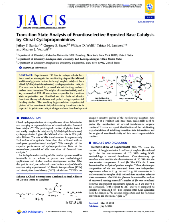 (PDF) Transition state analysis of enantioselective Brønsted base ...