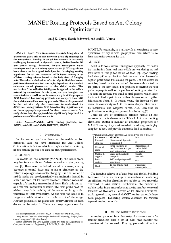 Pdf Manet Routing Protocols Based On Ant Colony Optimization