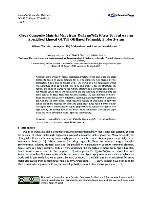 (PDF) Green Composite Material Made from Typha latifolia Fibres Bonded ...