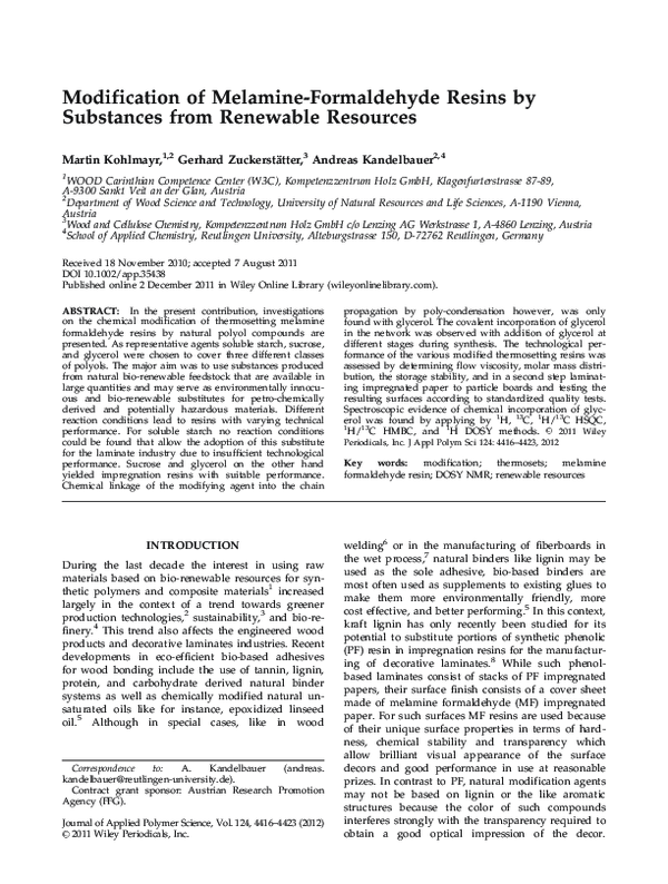 (PDF) Modification of melamine-formaldehyde resins by substances from ...