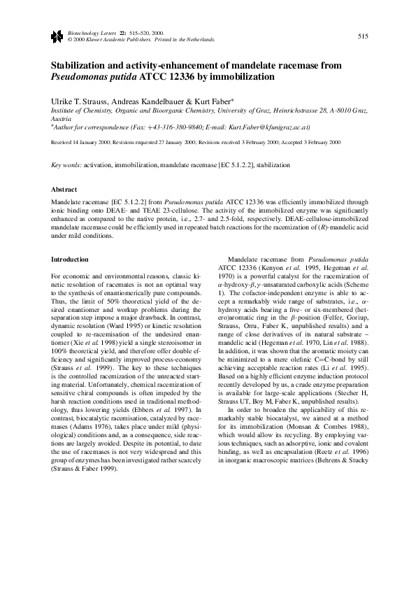 (PDF) Stabilization and activity-enhancement of mandelate racemase from ...