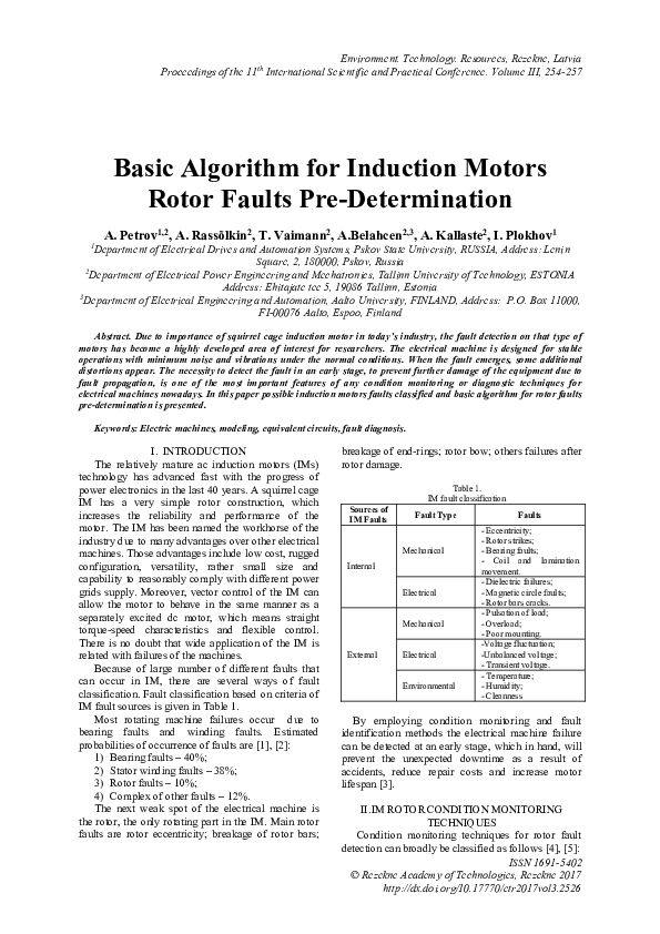 Pdf Basic Algorithm For Induction Motors Rotor Faults Pre Determination