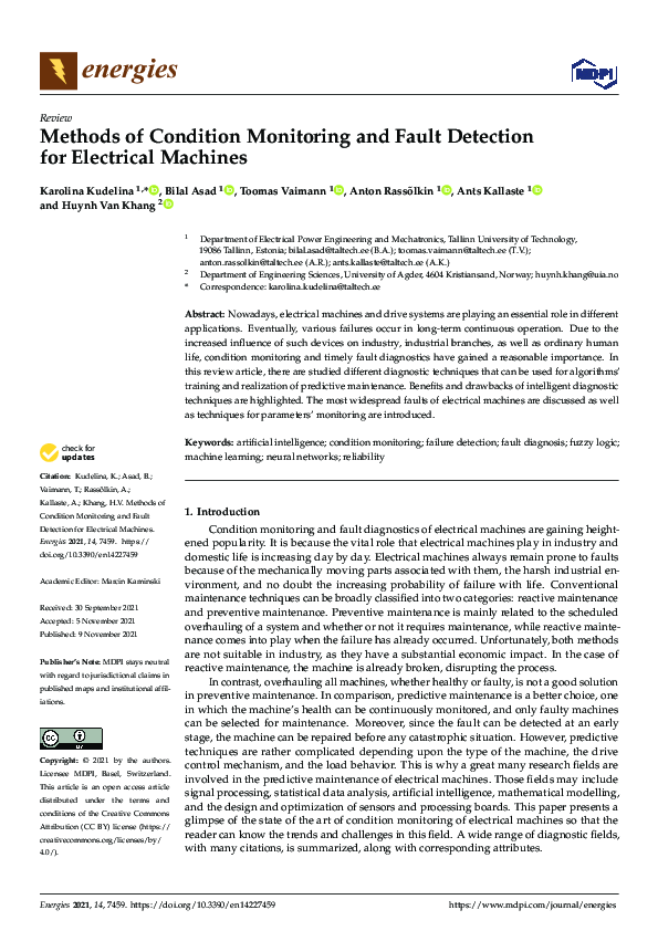Pdf Methods Of Condition Monitoring And Fault Detection For