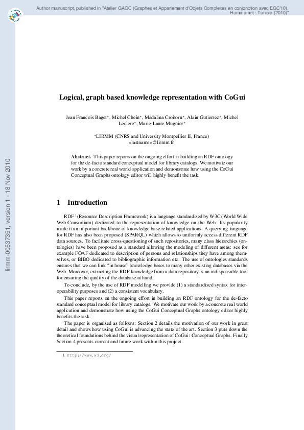(PDF) Logical, graph based knowledge representation with CoGui