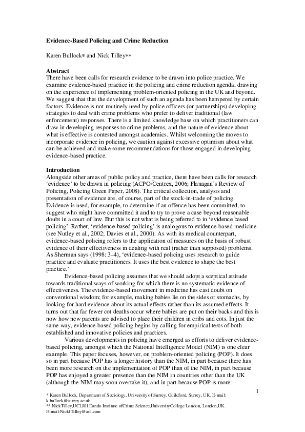 (PDF) Evidence-Based Policing and Crime Reduction