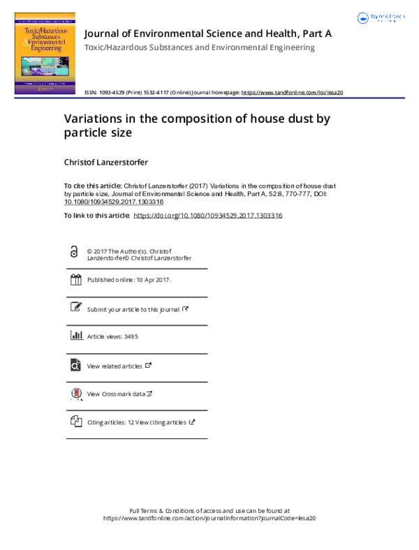 (PDF) Variations in the composition of house dust by particle size