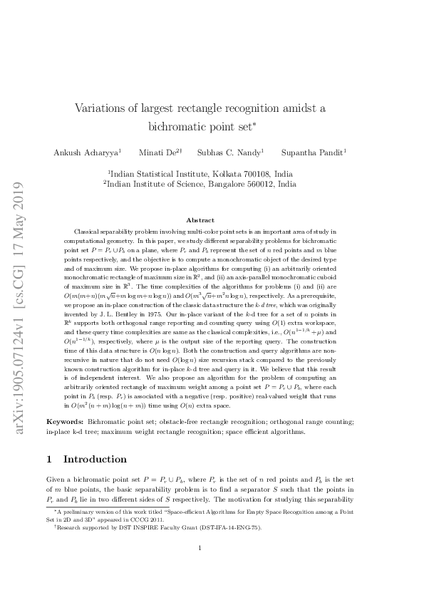 (PDF) Variations of largest rectangle recognition amidst a bichromatic ...