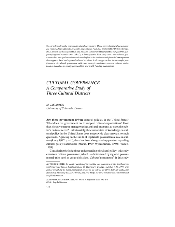 (PDF) Cultural Governance: A Comparative Study of Three Cultural Districts