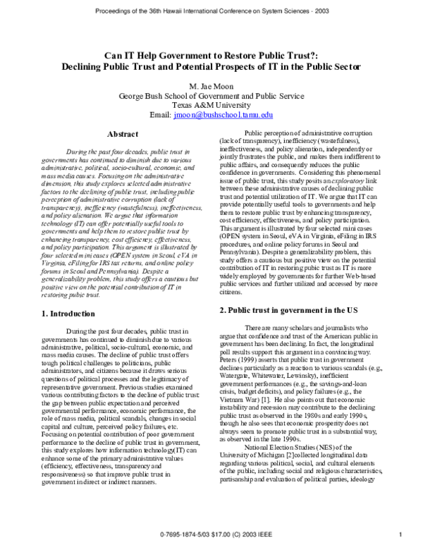 (PDF) Can IT help government to restore public trust?: Declining public ...