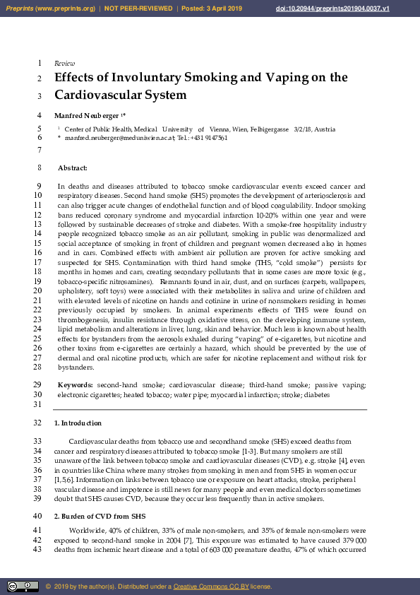 (PDF) Effects of Involuntary Smoking and Vaping on the Cardiovascular ...