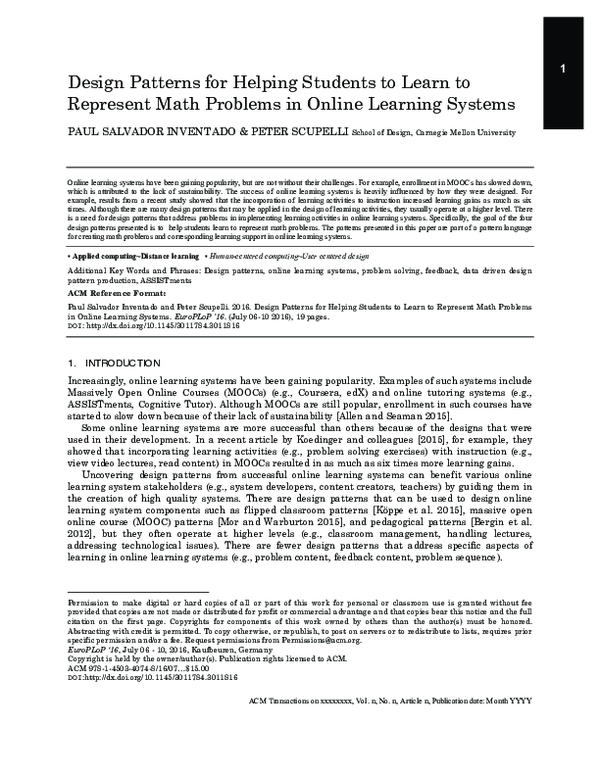 (PDF) Design patterns for helping students to learn to represent math ...