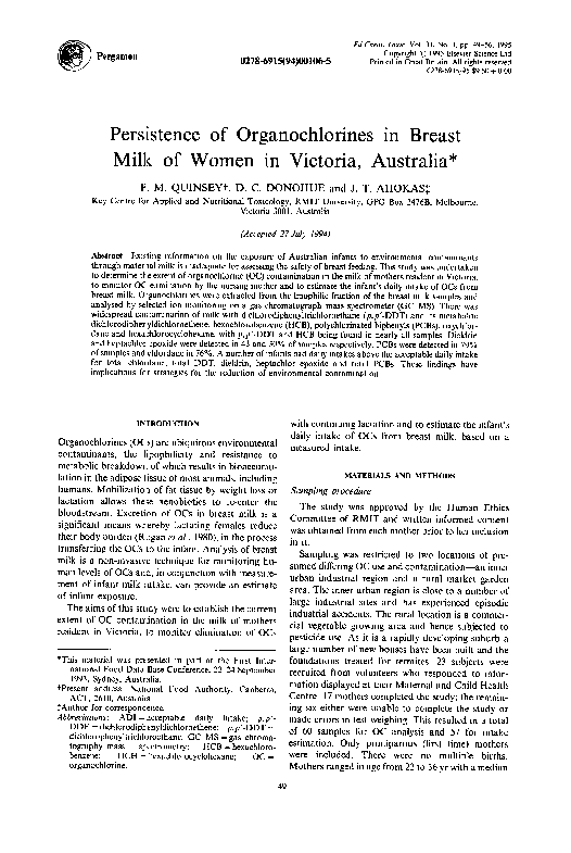 (PDF) Persistence of organochlorines in breast milk of women in ...