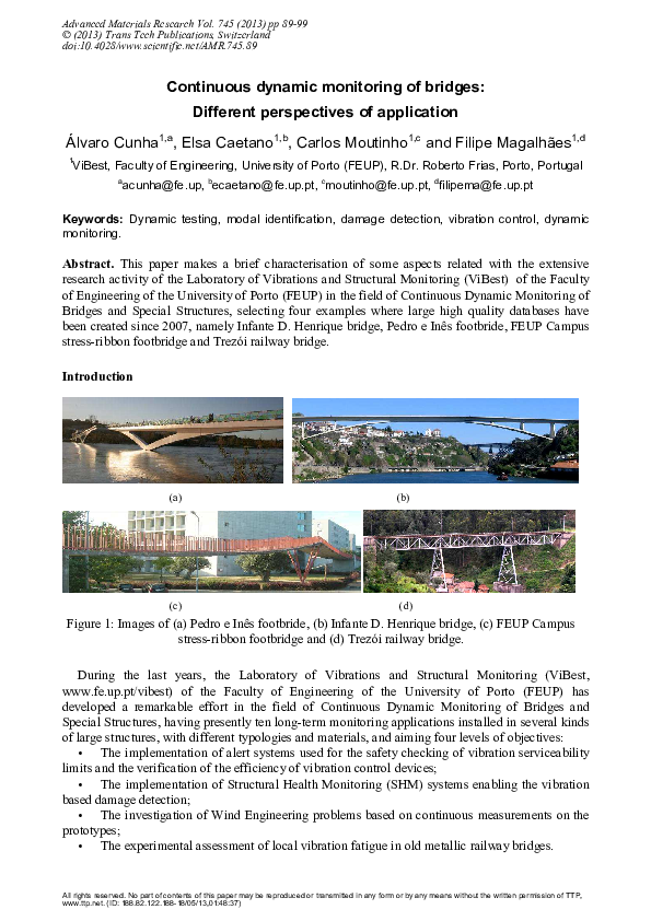 Pdf Continuous Dynamic Monitoring Of Bridges Different Perspectives