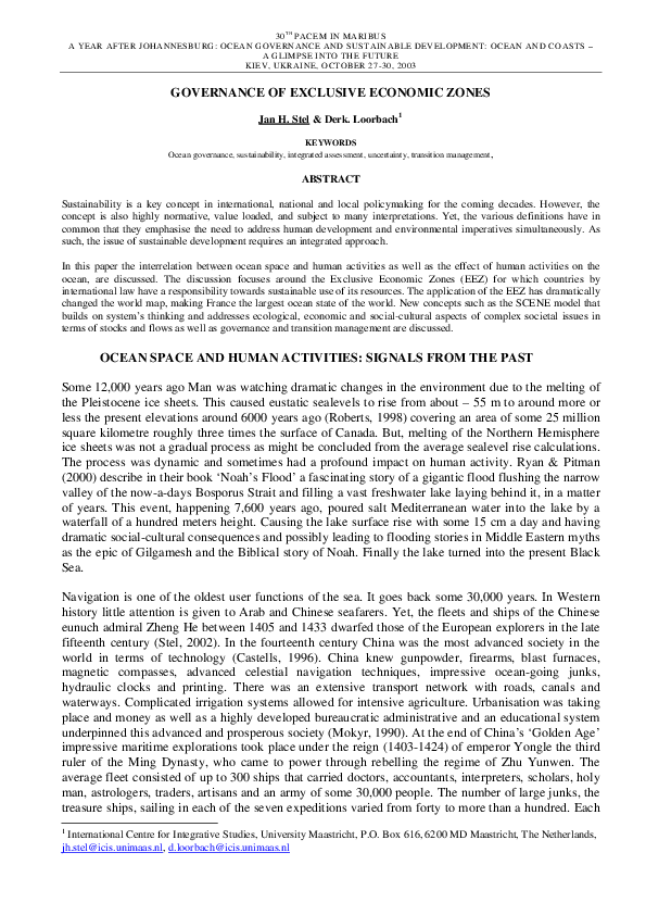 (PDF) Governance of Exclusive Economic Zones