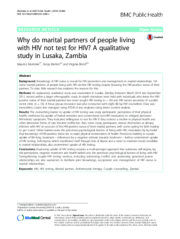(PDF) Why do marital partners of people living with HIV not test for ...
