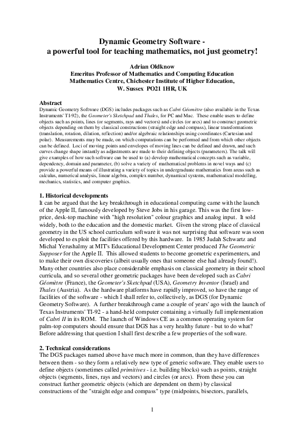 Pdf Dynamic Geometry Software A Powerful Tool For Teaching Mathematics Not Just Geometry