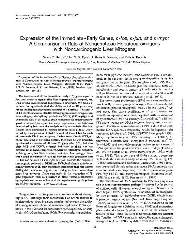 (PDF) Expression of the Immediate-Early Genes, c- fos , c- jun , and c ...