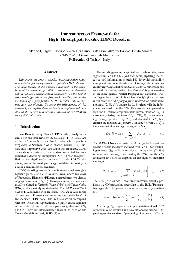 (PDF) Interconnection framework for high-throughput, flexible LDPC decoders | Alberto Tarable ...