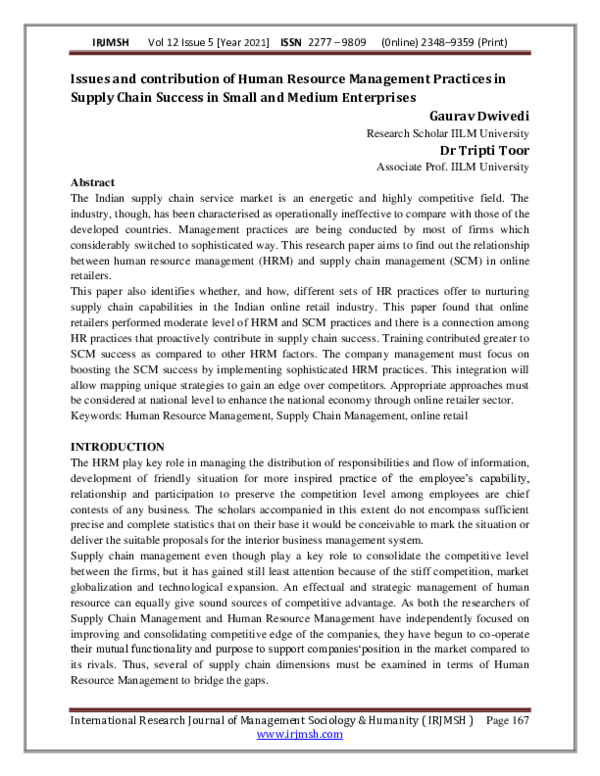 (PDF) Issues and contribution of Human Resource Management Practices in ...