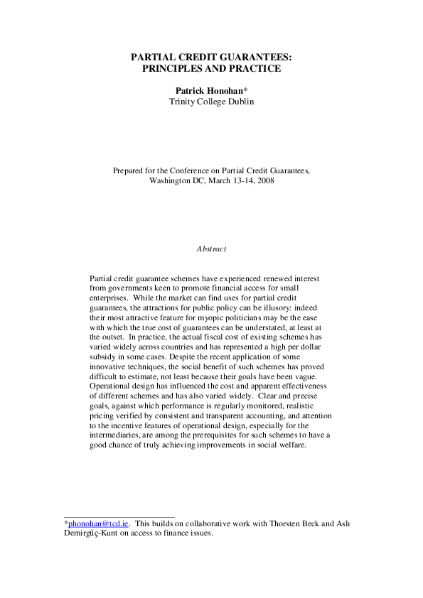 (PDF) Partial credit guarantees: Principles and practice