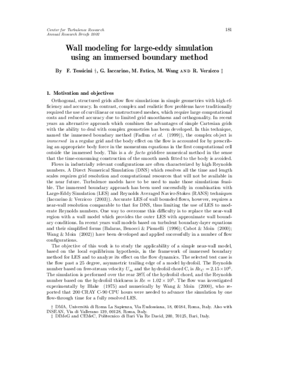 Pdf Wall Modeling For Large Eddy Simulation Using An Immersed Boundary Method